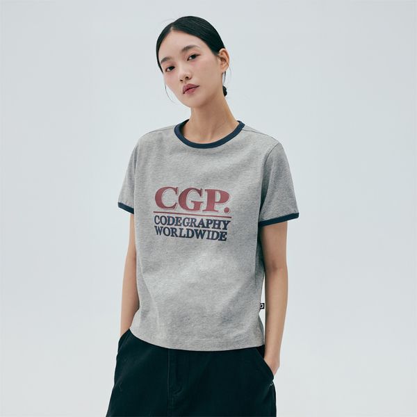 ktown4u.com : [CGP] [25SS] (Womens) Square Logo Ringer Short Sleeve T-shirt_DARK GREY